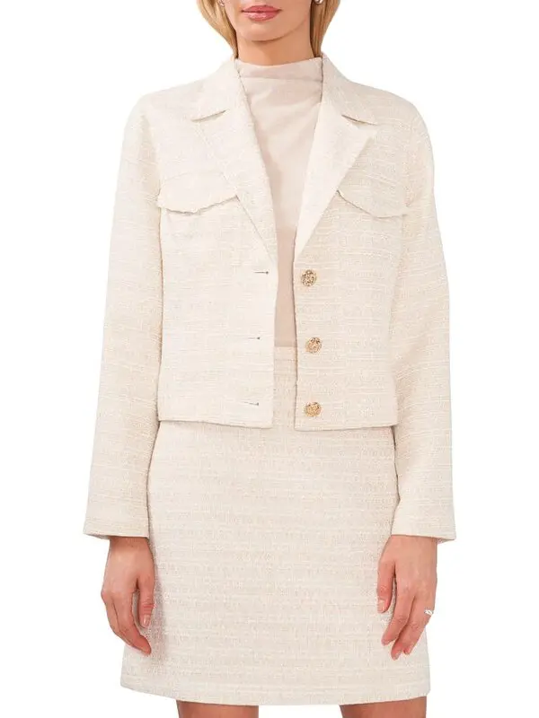 Halogen Tweed Crop Blazer - New Ivory/gold