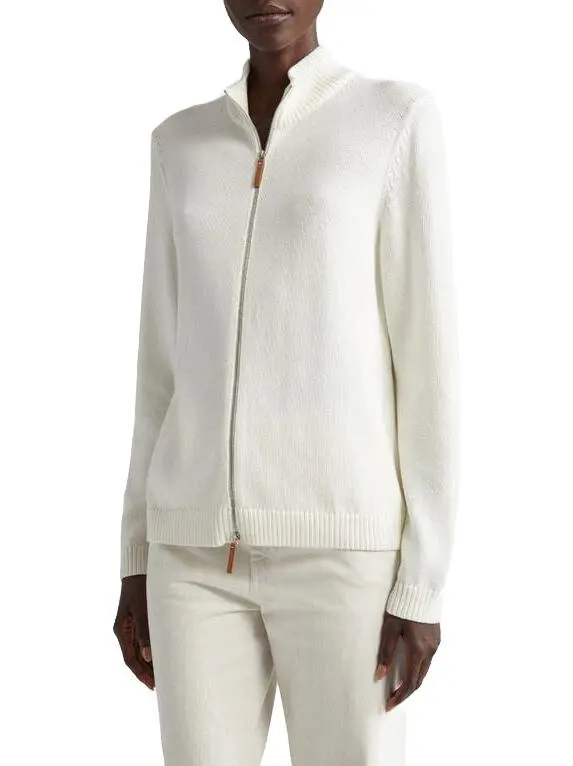 Lafayette 148 New York Cotton & Silk Knit Bomber Jacket - Cloud Ivory