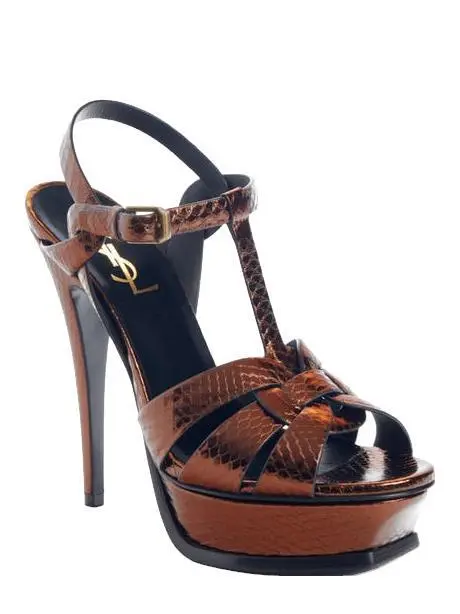 Saint Laurent Tribute Metallic Platform Sandal - Kanyon Bronze