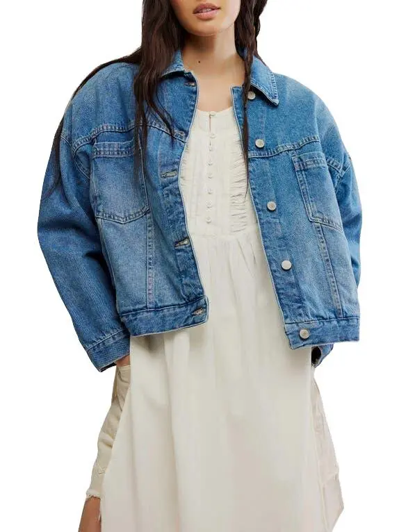 Free People We The Free Opal Swing Denim Trucker Jacket - Cowboy Romance