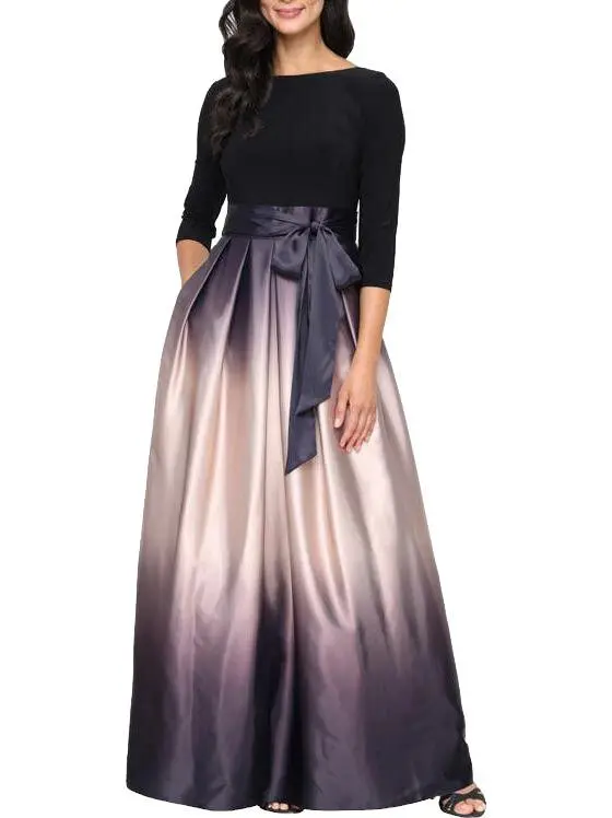 SL FASHIONS 3/4 Length Sleeve Ombre Dress - Blk/cha