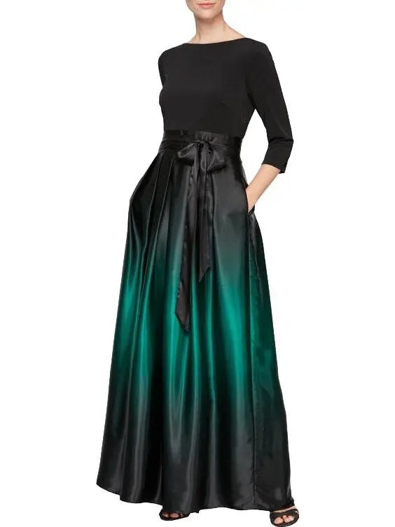 SL FASHIONS 3/4 Length Sleeve Ombre Dress - Blk/green