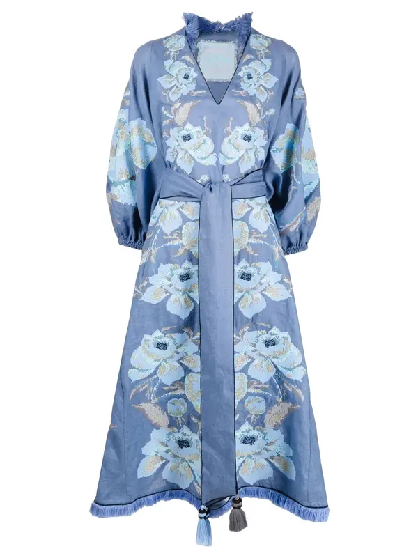 Yuliya Magdych Floral-jacquard Linen Midi Dress - Blue