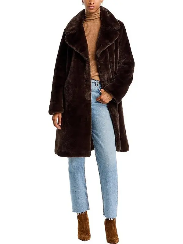 Aqua Faux-fur Coat With Wide Lapels - Dark Brown