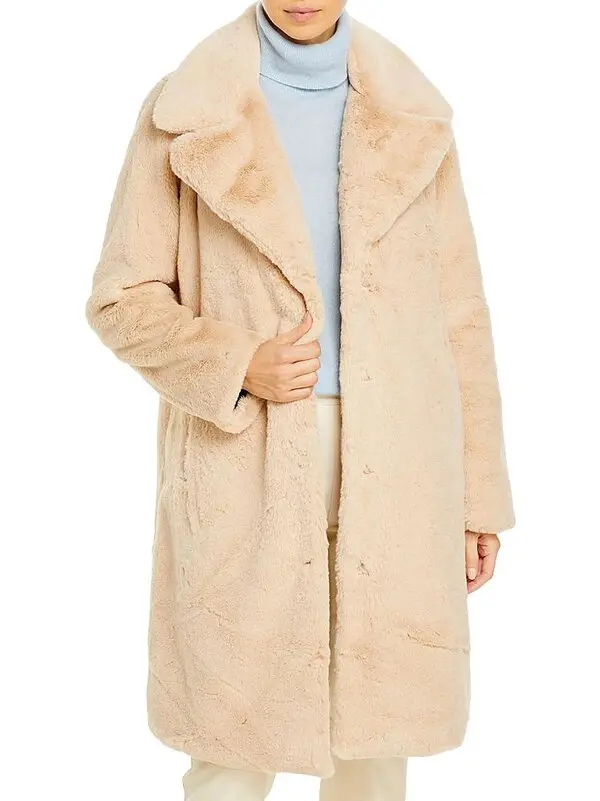 Aqua Faux-fur Coat With Wide Lapels - Sand