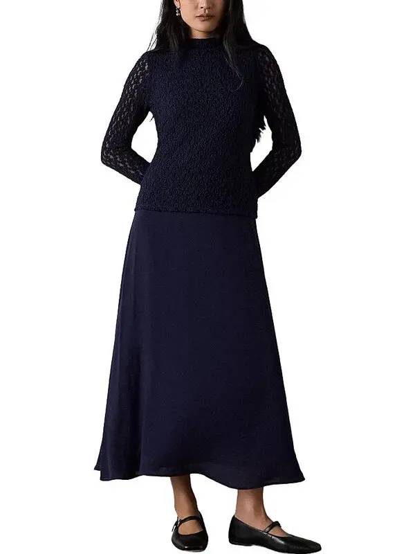 Whistles Mixed Media Drop Waist Dress - Navy
