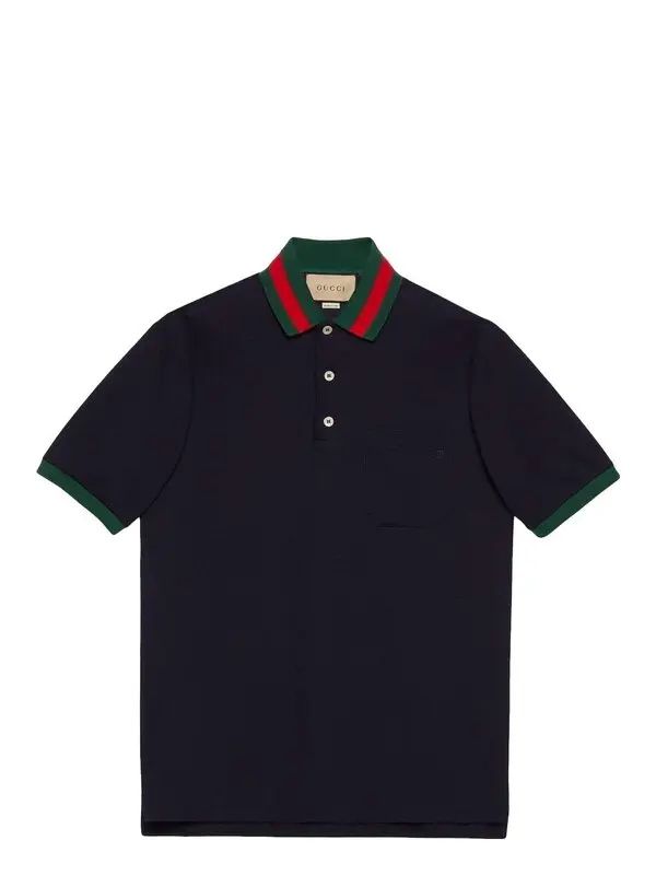 Gucci Web Stripe-collar Piqué Polo Shirt - Blue