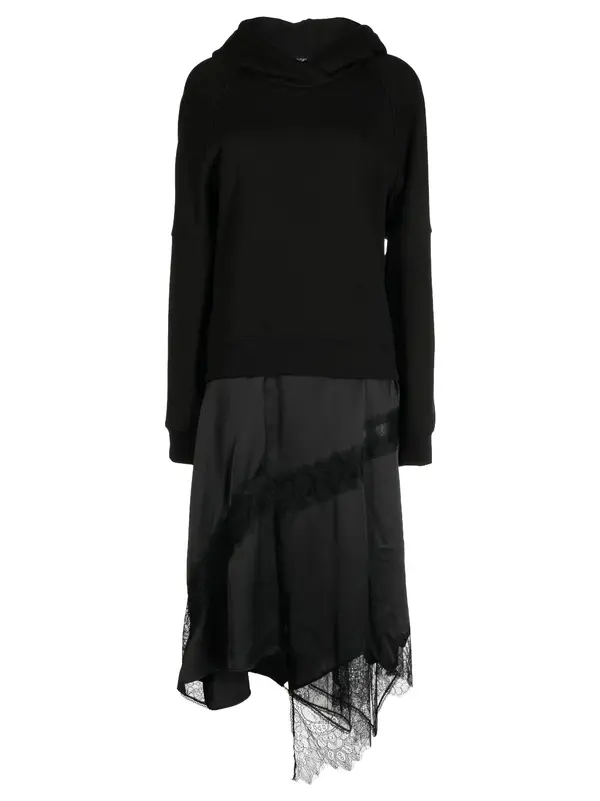 Goen.j Lace Trim Hooded Dress - Black
