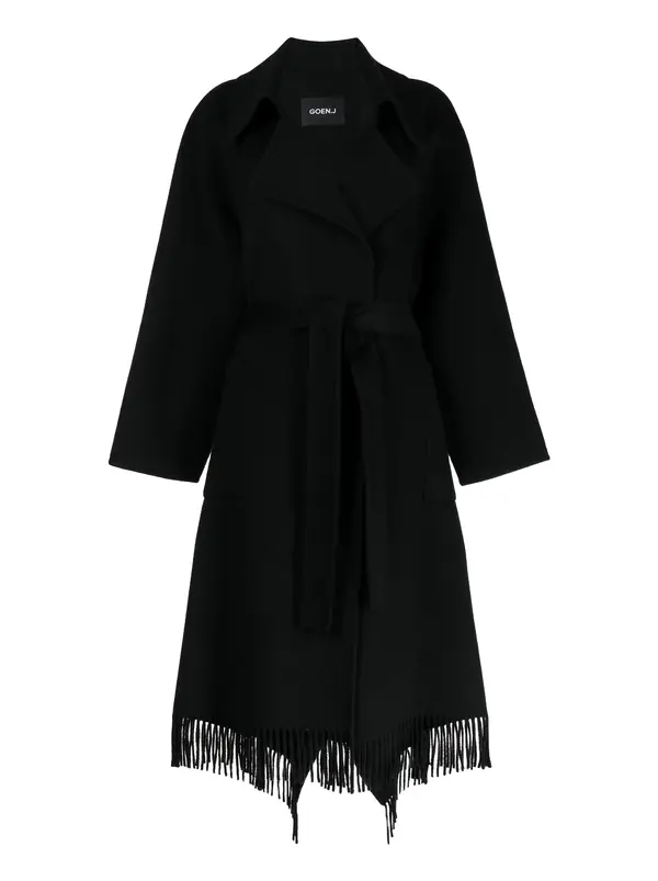 Goen.j Double-faced Fringed Coat - Black