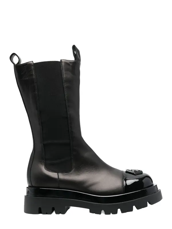 Philipp Plein Hexagon Leather Biker Boots - Black