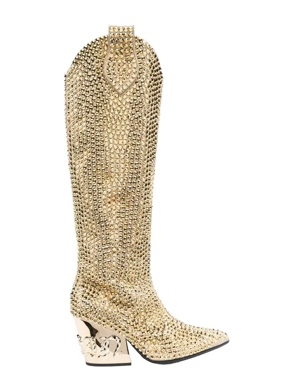 Philipp Plein Strass Cowboy Calf-length Boots - Gold