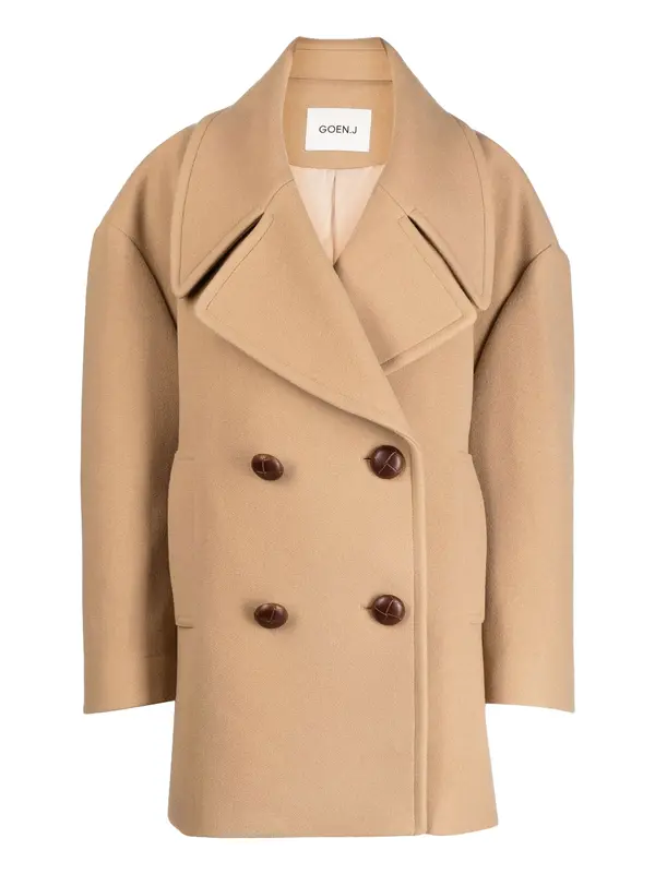 Goen.j Oversized Double-breasted Pea Coat - Brown