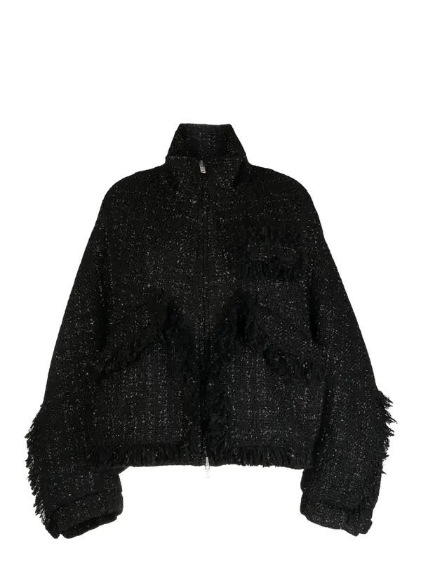 Goen.j Stand-collar Tweed Bomber Jacket - Black