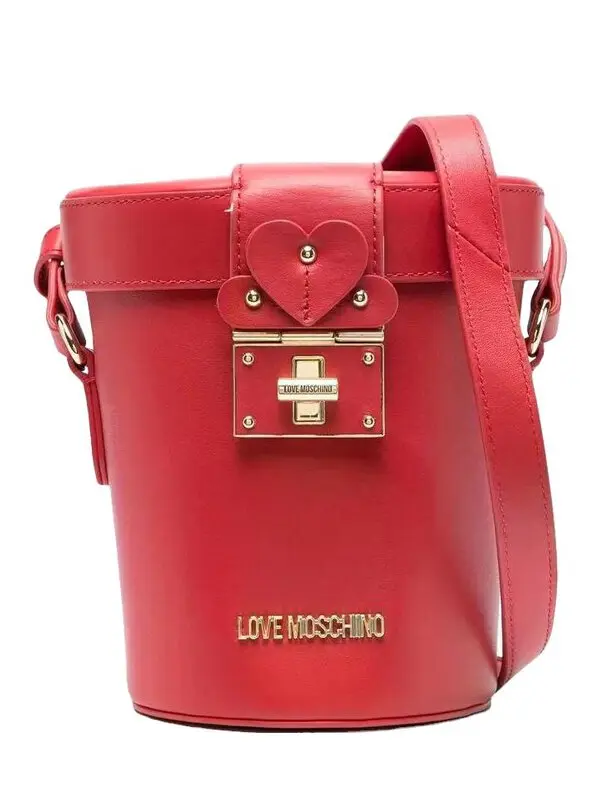Moschino Logo Plaque Leather Bucket Bag - Red