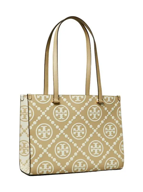 Tory Burch T Monogram Embossed Small Tote - Beige
