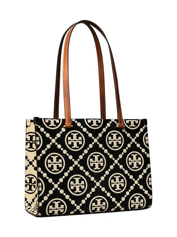 Tory Burch T Monogram Embossed Small Tote - Black/white