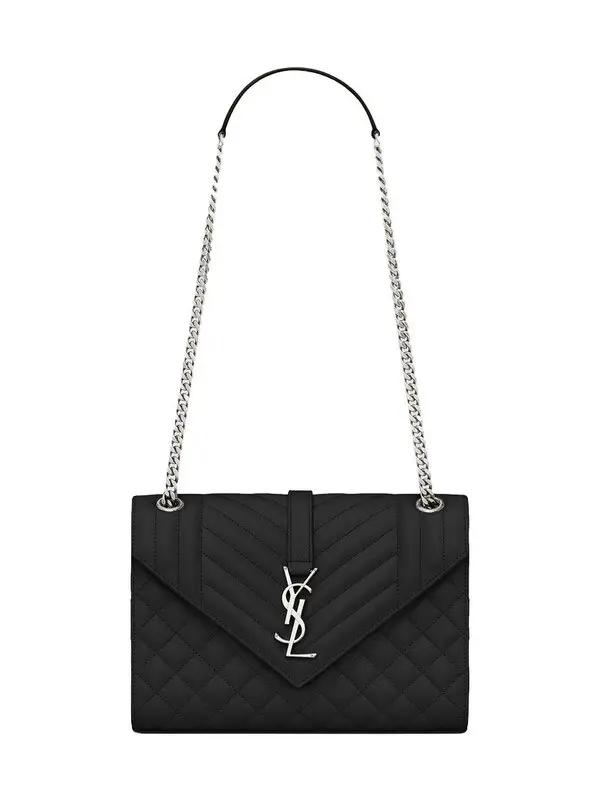 Saint Laurent Envelope Monogram Matelassé Leather Shoulder Bag - Nero