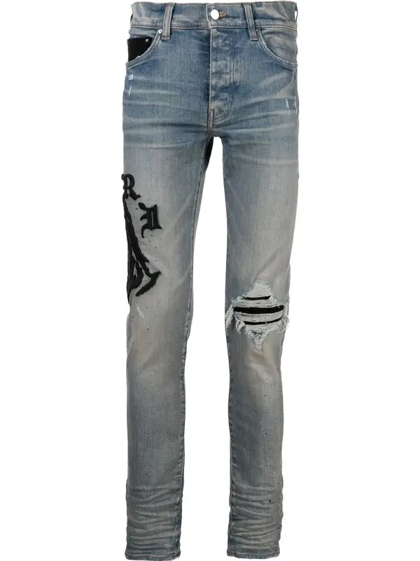 Amiri Logo-embroidered Skinny Jeans - Blue