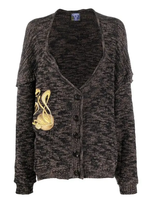VITELLI Embroidered-detail Knit Cardigan - Brown