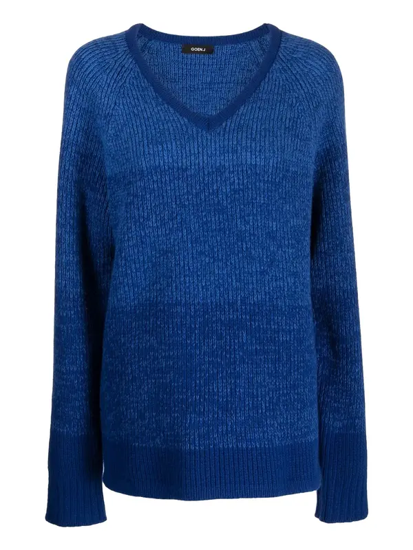 Goen.j V-neck Ribbed Knit Jumper - Blue