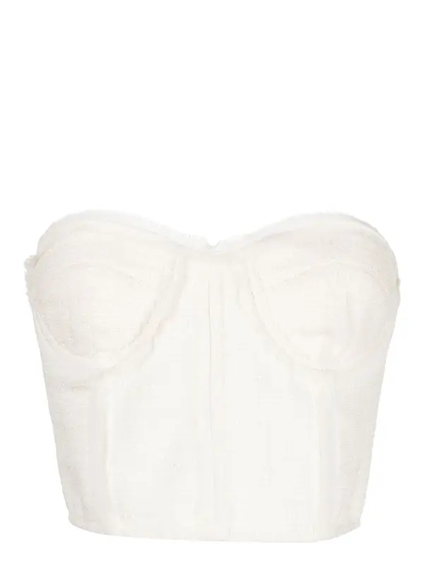 Goen.j Chiffon-trimmed Tweed Bustier Top - Neutrals