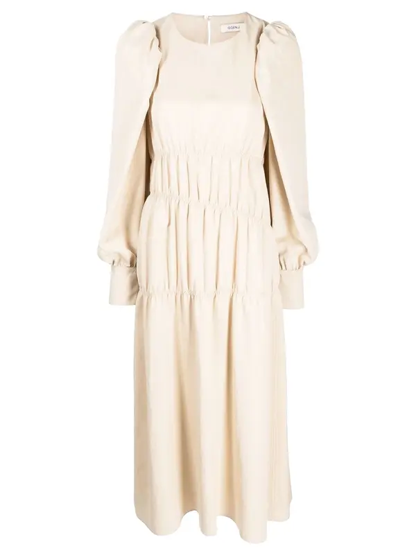 Goen.j Ruched Puff-sleeve Midi Dress - Neutrals