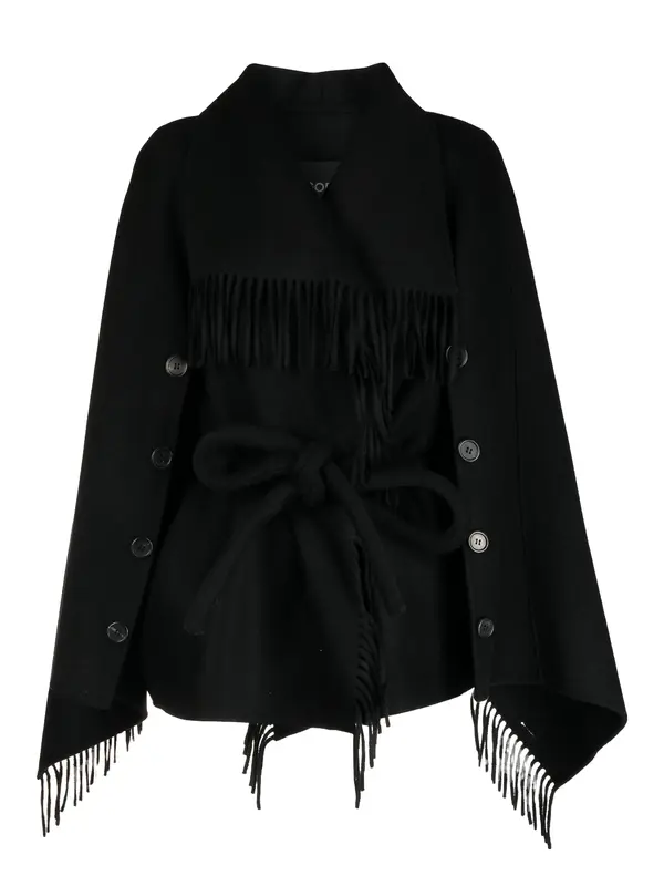Goen.j Layered Cape Coat With Fringe - Black