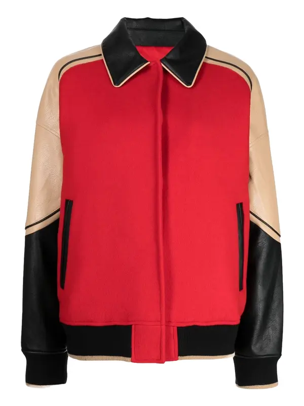 Goen.j Faux-leather Trim Wool Bomber Jacket - Red