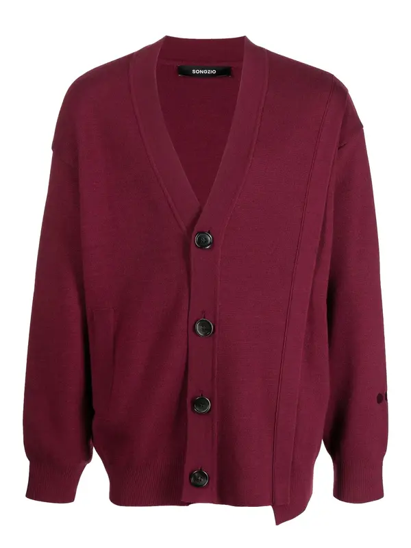 SONGZIO Asymmetric V-neck Cardigan - Red