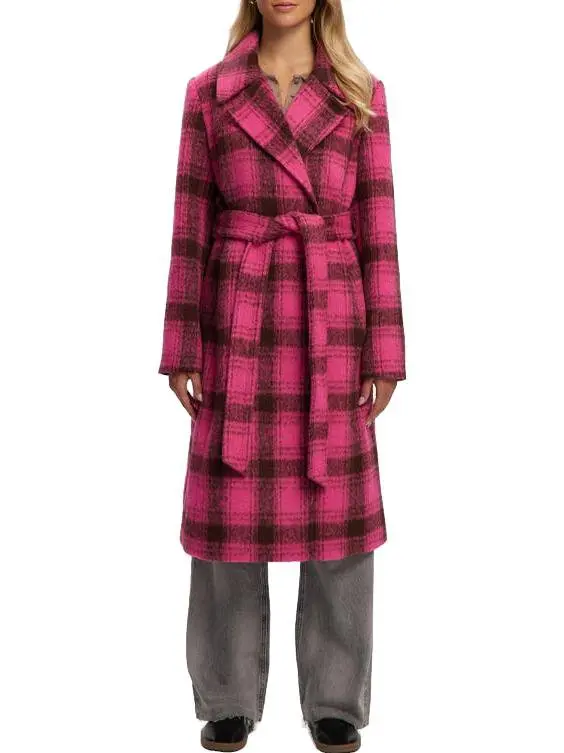 NOIZE Katja Vegan Wool Plaid Coat - Hot Pink