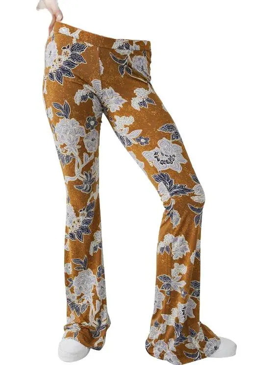Free People Floral Flare Leg Pants - Bronze Combo