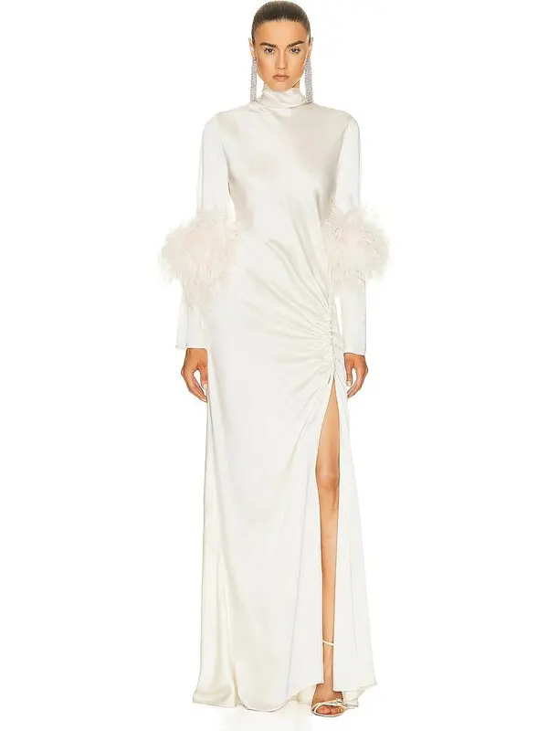 Lapointe Doubleface Satin Bias Tab Slit Maxi Dress - Cream