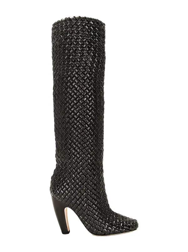 Bottega Veneta Mini Lido Weave Knee Boots - Black