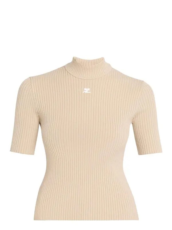 COURREGES Mock-neck Rib Pullover - Cappuccino