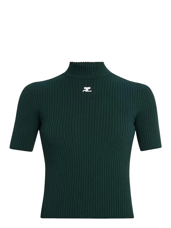 COURREGES Mock-neck Rib Pullover - Green
