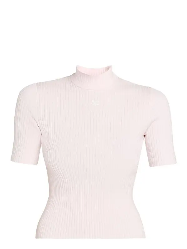 COURREGES Mock-neck Rib Pullover - Pale Pink2