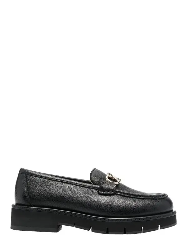 FERRAGAMO Buckle-detail Leather Loafers - Black