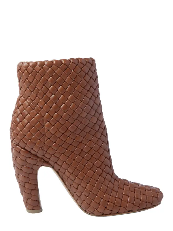 Bottega Veneta Mini Lido Intrecciato Leather Ankle Boots - Brown