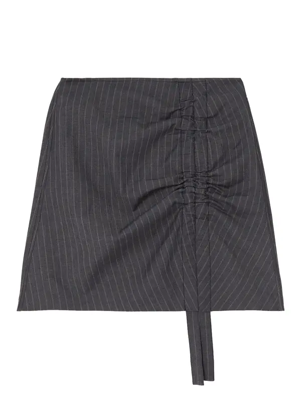 GANNI Ruched Pinstriped Recycled Twill Mini Skirt - Gray