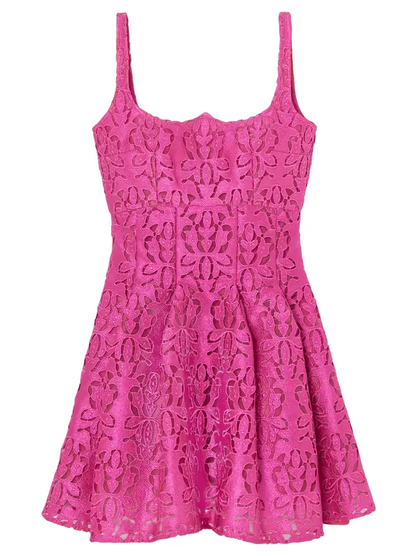 EMILIA WICKSTEAD Paisley Pleated Guipure Lace Mini Dress - Pink