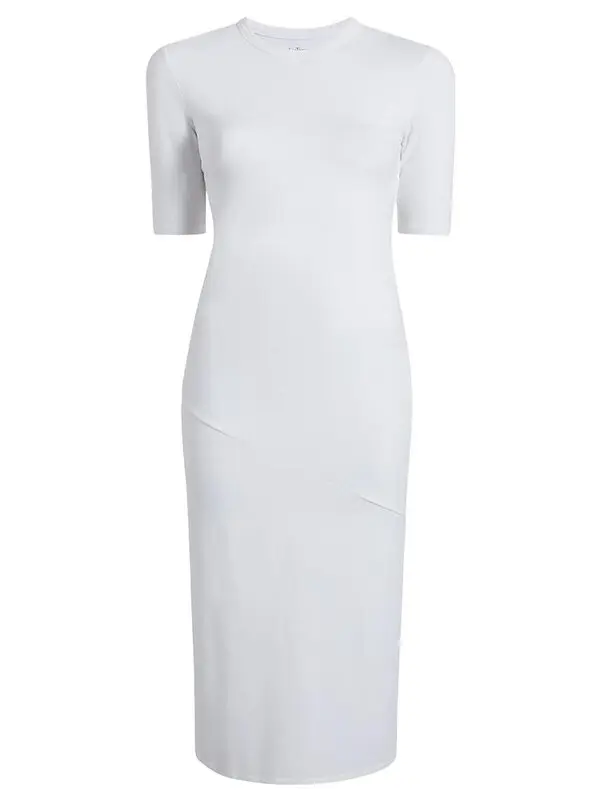 Another Tomorrow Fitted Midi Dress With Elbow Sleeves - White