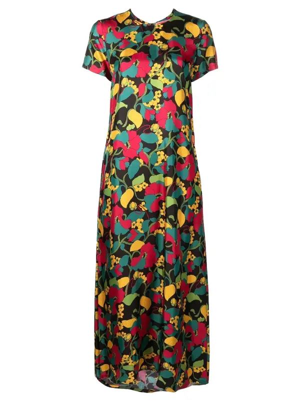 La DoubleJ Swing Floral-print Silk Midi Dress - Green