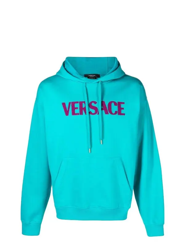 Versace Logo-print Pullover Hoodie - Blue