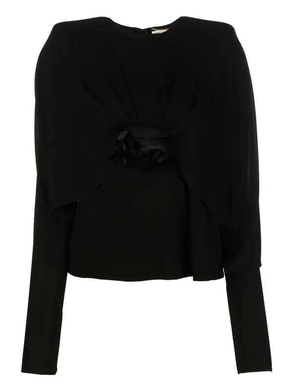 Saint Laurent Flower Crepe Long-sleeve Top - Black