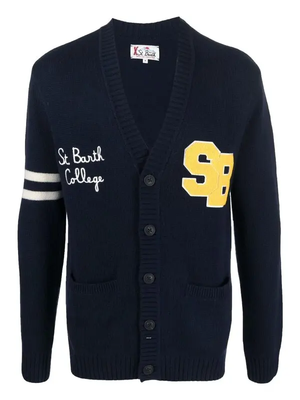 MC2 SAINT BARTH Logo-patch V-neck Cardigan - Blue