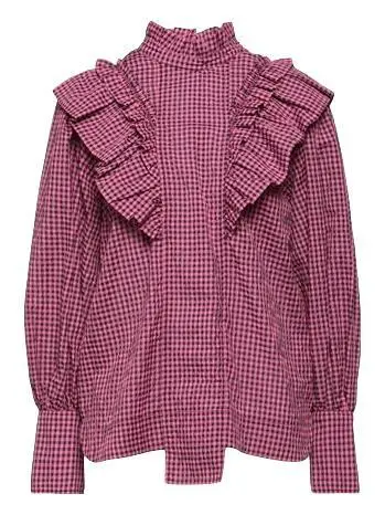 GANNI Ruched Woven Top - Fuchsia