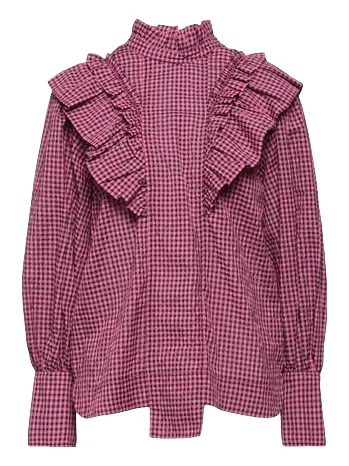 GANNI Ruched Woven Top - Pink