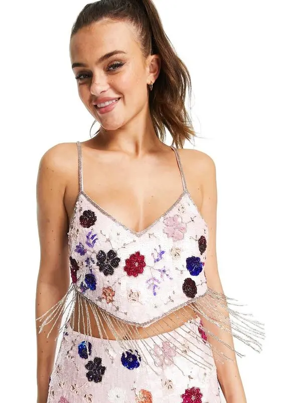 MISS SELFRIDGE Sequin Fringe Cami - Pink