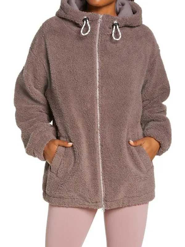 Zella Cloud Soft Boxy Fleece Hooded Jacket - Grey Kitten