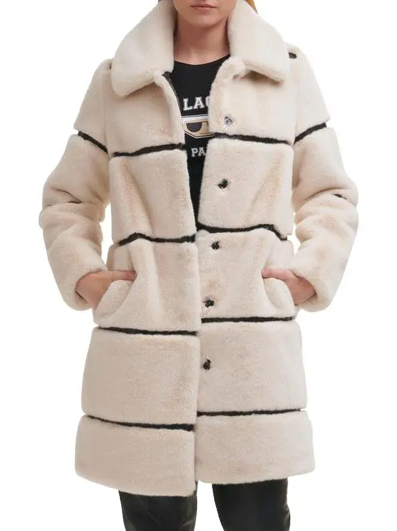 Karl Lagerfeld Paris Quilted Longline Faux Fur Coat - Oyster